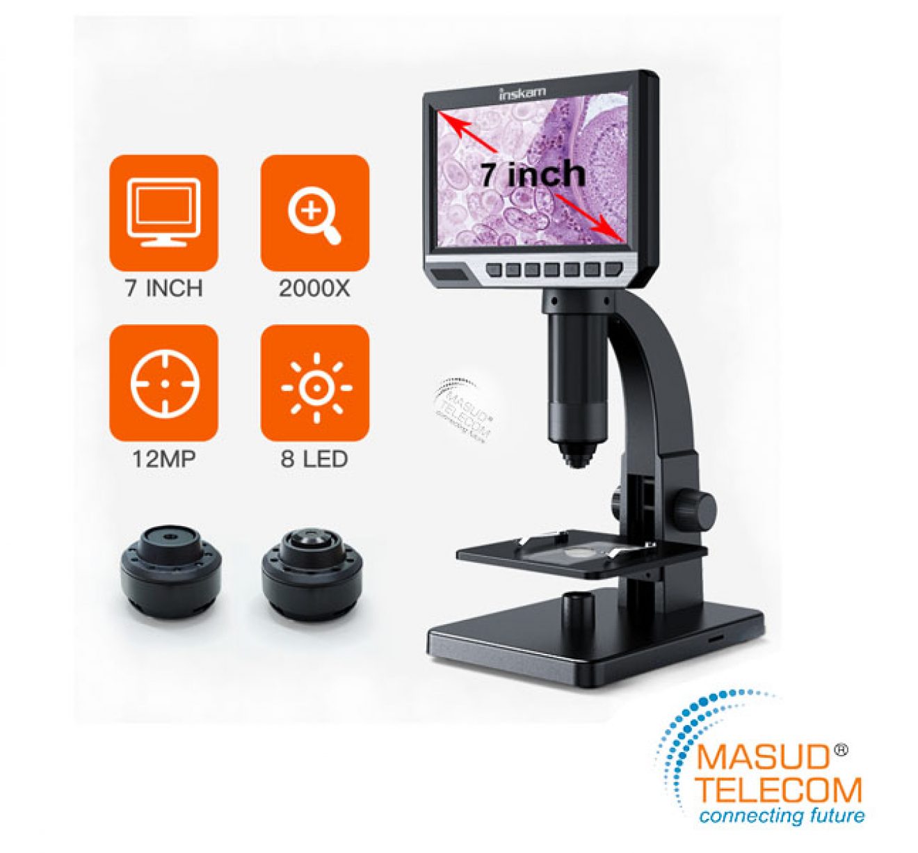 Inskam315 2000X Dual Lens Digital Microscope 7-inch