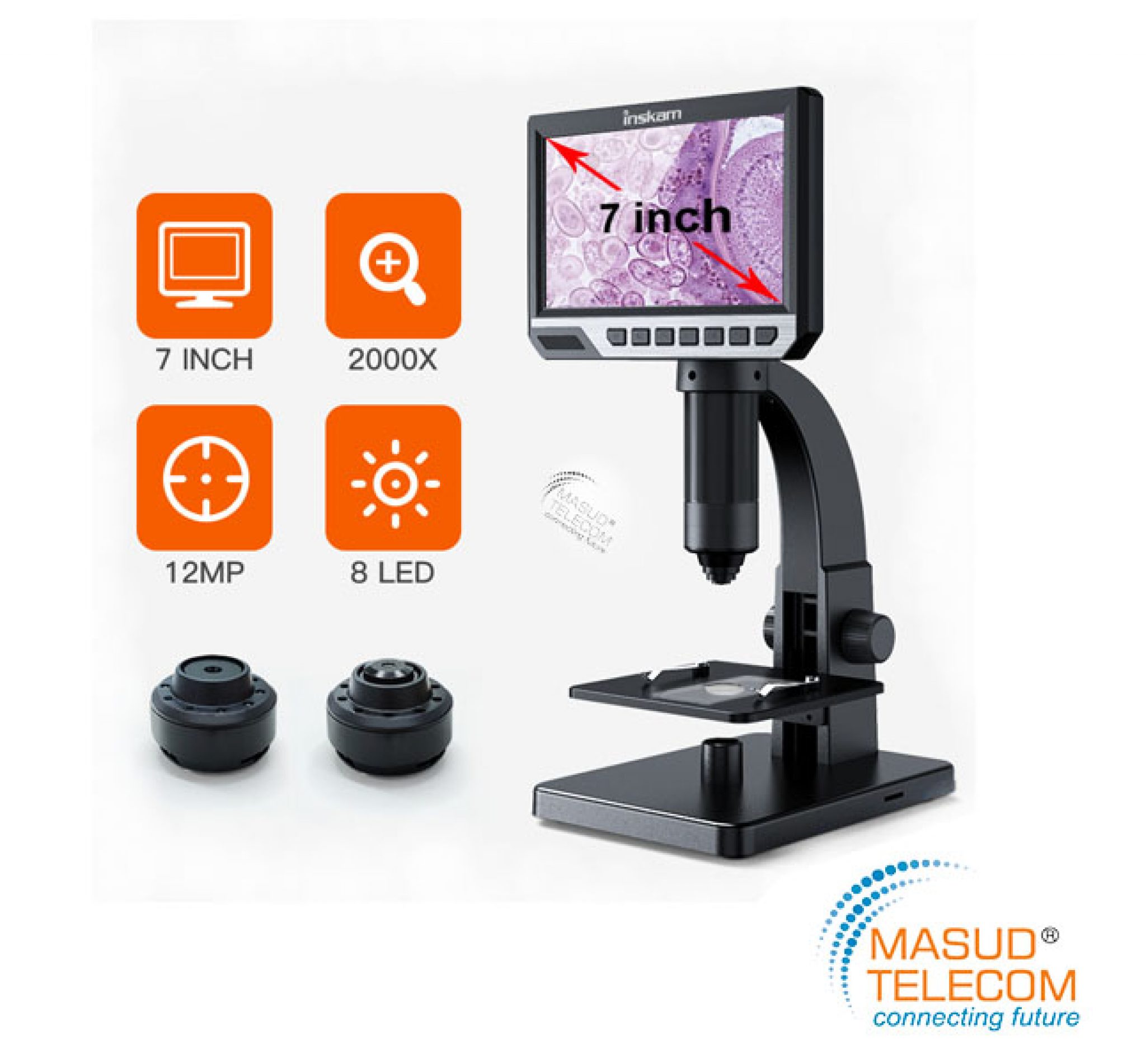 Inskam315 2000X Dual Lens Digital Microscope 7-inch