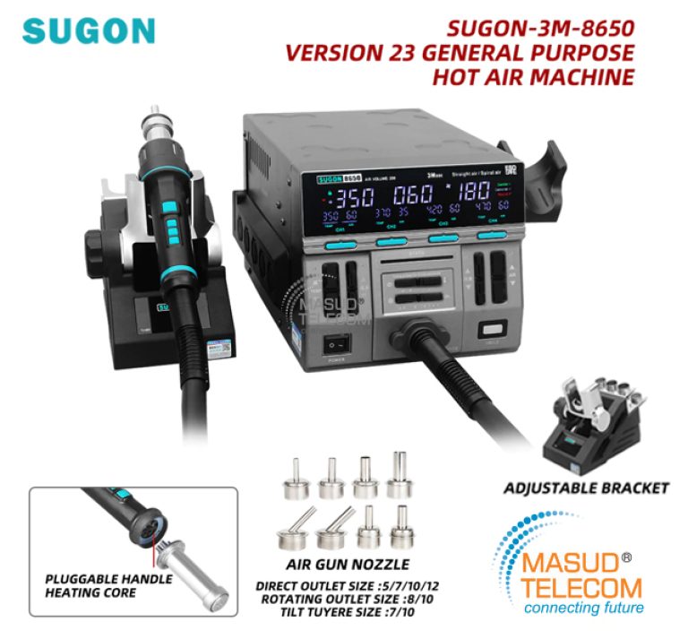 SUGON 8650 Hot Air Rework Station 1300W with free 1 coil